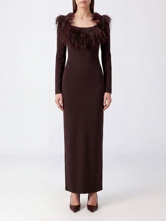 The Attico Langes Abendkleid aus Leder mit Federapplikation