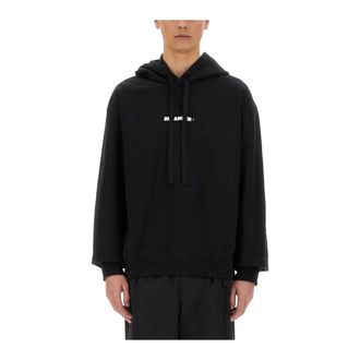 Jil Sander Logo Print Cotton Hoodie - - Sweatshirts & Hoodies - Herren - Schwarzk - S