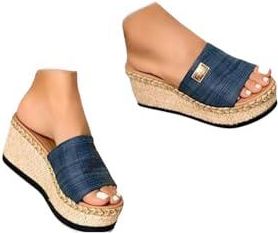 Generic Sandales compens&eacute;es orthop&eacute;diques pour femme, multicolore, &agrave; talons hauts tiss&eacute;s, &agrave; bout ouvert, style boh&egrave;me, d&eacute;contract&eacute;, confortable, &agrave; enfiler, b 