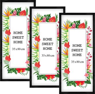 MG Design Set aus 3 Schwarz Bilderrahmen 35 x 80 cm - Aus echtem Holz mit Acrylglas, zum Aufhängen & Aufstellen, für Fotos, Poster & Puzzle