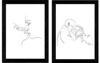 Nacnic Poster Sammlung - Zeichnungen mit einer einzigen Linie. Kuss und Umarmung. A3 ohne Rahmen