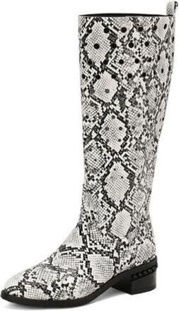 Generic Qynthra Bottes &Agrave; Mi Mollet Femme Cuir Effet Croco D&eacute;tails Clous M&eacute;talliques Talon Bloc Bas &Eacute;quitation Ext&eacute;rieur D&eacute;contract&eacute; Durable,Snakeskin,49 EU