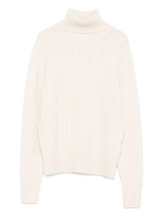 Allude Rollkragenpullover mit Zopfmuster - Nude