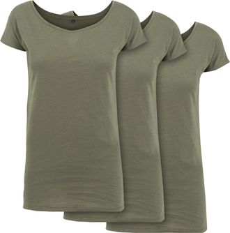 Build Your Brand Damen By039b Ladies Wideneck Tee 3-Pack T-Shirt, Olive, M EU
