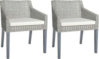 vidaXL Esszimmerst&uuml;hle mit Kissen 2 Stk. Grau Natur Rattan - Vidaxl
