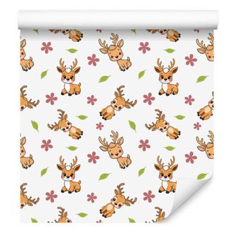 OEM Carta Da Parati Con Cervi Nei Colori Bianco, Beige E Crema Per Soggiorno E Camera Da Letto, 50x1000 Cm