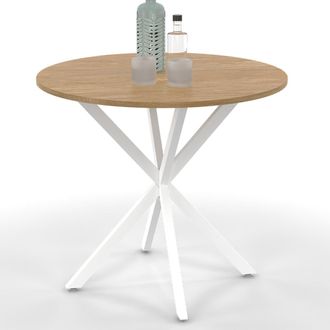 IDMarket Esstisch, rund, Alix, 2-4 Personen, Spinnenfuß, Holz und Weiß, 80 cm
