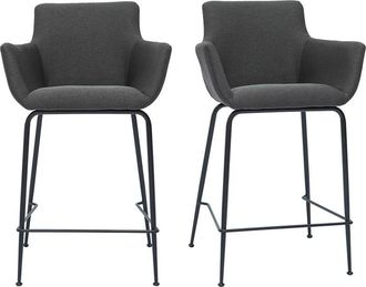 Miliboo Miliboo - Tabourets de bar en tissu gris anthracite H65 cm (lot de 2) carlie