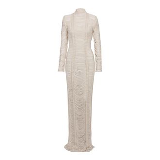Balmain Langes Kleid aus durchbrochenem Makramee - - Dresses - Damen - Beige - S