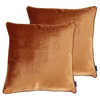 Riva Paoletti Luxe Velvet Twin Pack Polyester gefüllte Kissen, Samt, Rost, 55 x 55cm, 2