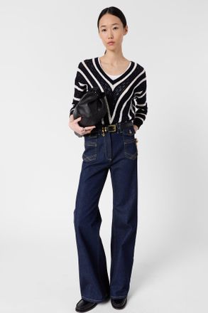 Gerard Darel Pull en crochet &agrave; rayures contrast&eacute;es - LORETTA - Marine