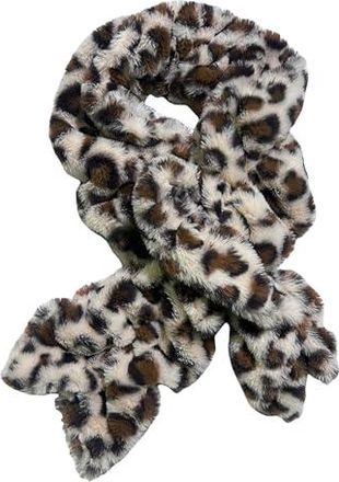 Lina & Lily &Eacute;charpe en fausse fourrure &agrave; volant &eacute;lastique pour femmes, &eacute;charpe dhiver &agrave; enfiler, cache-cou, Beige l&eacute;opard., taille unique