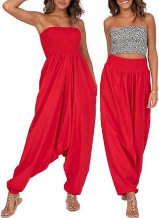 Likemary Combinaison Convertible en Pantalon Fluide en Coton pour Femmes - Ensemble 2 en 1 - Taille unique Sarouel Combo Harem avec Poches Idéal pour les Vacan