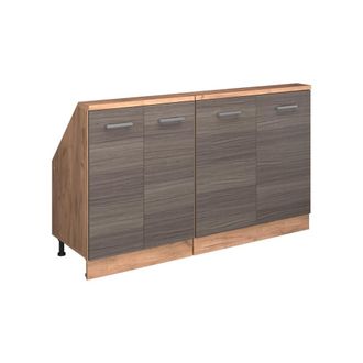 Vicco K&uuml;chenschrank f&uuml;r Dachschr&auml;gen R-Line, Edelgrau/Goldkraft Eiche, 140 cm 2er Set