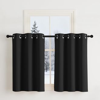 Nicetown Modern Vorhang Schwarz Blickdicht Kurze Gardinen mit Ösen 2er Set H90 x B107 cm, Scheibengardinen Küchengardinen Thermo Vorhänge Verdunkelungsvorhang