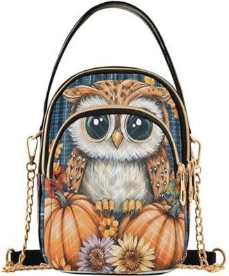 Mnsruu Petit sac &agrave; bandouli&egrave;re en cuir pour femme Motif chouette citrouille tournesol Thanksgiving