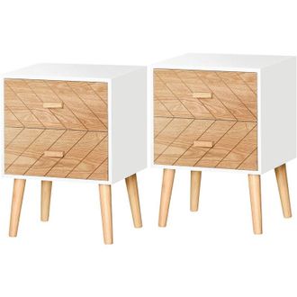 HOMCOM Homcom - Lot de 2 tables de chevet scandinaves - 4 tiroirs - bois massif pin et MDF - motif graphique - dimensions 40L x 30l x 56H cm