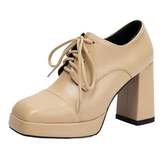 SJJH Chaussures &agrave; plateforme r&eacute;tro pour femme - Talon bloc de 9,5 cm - Chaussures &agrave; lacets avec embout carr&eacute; et plateau de 2 cm - Semelle antid&eacute;rapante pou