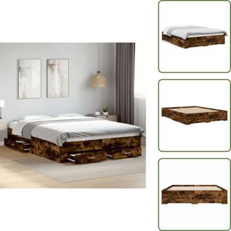 vidaXL Bettgestell mit Schubladen R&auml;uchereiche 140x200cm Holzwerkstoff - Holzbettw&auml;sche - Bettsofa - Doppelbett - Boxspringbett - Massivholzbette