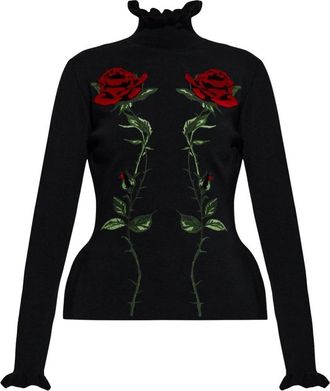 Blumarine Wollpullover mit Blumenmotiv - - Knitwear - Damen - Schwarzk - S