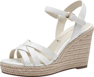 Tamaris Damen Plateau Sandalen Vegan Keilabsatz; WHITE PATENT/weiß; 39
