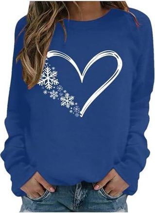 Generic 2026 Sweat-shirt &agrave; capuche d&eacute;contract&eacute; &agrave; manches longues et col rond pour la Saint-Valentin pour femme, bleu, XXL