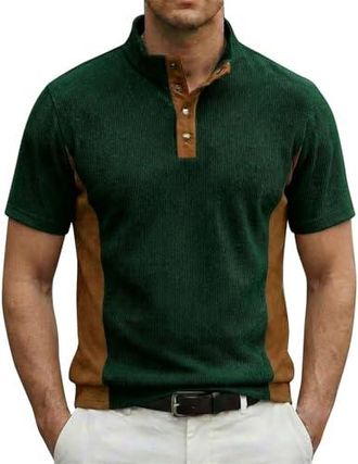 Generic DENGJIAMY Polo en velours c&ocirc;tel&eacute; pour homme - T-shirt de golf vintage d&eacute;contract&eacute; &agrave; manches courtes - Col &eacute;pissure tendance - V&ecirc;tements d&eacute;t&eacute; pour homm