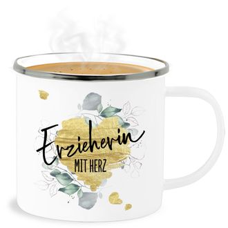 Shirtracer Emaille Becher Blechbecher - Tassen - Erzieherin mit Herz - 300 ml - Wei&szlig; Silber - erzieherinnen heart tasse kinderg&auml;rtnerin danke betreuerin beste er