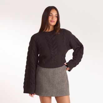 Lounge Pull Court en Maille Torsad&eacute;e - Chocolat Noir - XXL