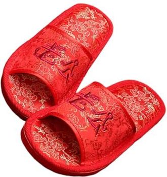 BESPORTBLE Pantoufles de Mariage Rouges pour Couples Antid&eacute;rapantes et Confortables Taille Unique Mati&egrave;re Souple pour Int&eacute;rieur Pantoufles Chics pour Chambre Nup