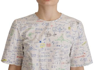 Dolce & Gabbana Womens White Cotton Algebra Print Short Sleeves Top