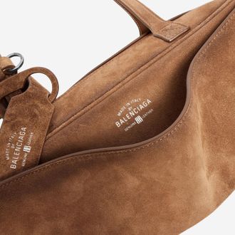 Balenciaga Womens Bowling Bag Carrie Small Light Brown Suede Domesticated Calf Leather Shoulder