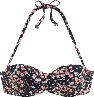 Lascana Damen B&uuml;gel-Bandeau-Bikini-Top mit verspieltem Druck, seitliche St&auml;bchen, abnehmbare Tr&auml;ger, aus softe Microfaser, Mix-Kini, f&uuml;r flexiblen Style und a