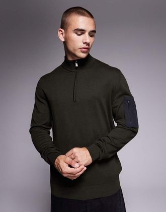 Barbour Blades - Pullover aus Baumwolle in Salbeigr&uuml;n mit halblangem Rei&szlig;verschluss