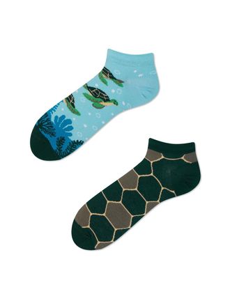 Many Mornings Lustige Bunte Socken Damen Herren 43-46 Turtle Time Low Schildkr&ouml;ten Motivsocken Unisex Ausgefallene Ungleiche Baumwollsocken f&uuml;r Erwachsene