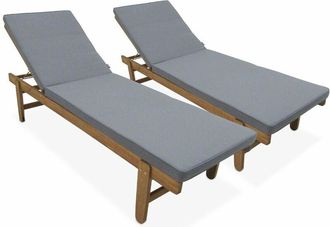 Sweeek 2er-Set Sonnenliegen aus Akazienholz mit R&auml;dern