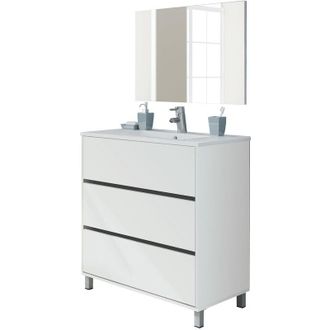 PEGANE Meuble de salle de bain avec 3 portes coloris blanc - Hauteur 88 x Longueur 81 x Profondeur 47 cm - PEGANE