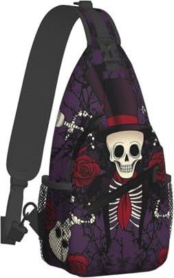 Generic Durable Sacoche Tactique Roses rouges, chapeau magique, squelette, cr&acirc;nes en sucre Sacs Poitrine Mode Sac Poitrine pour &eacute;cole Homme Voyage