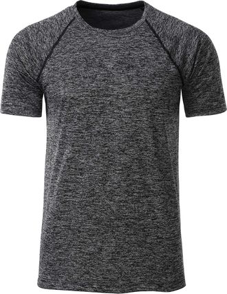 James & Nicholson Herren Mens Sport T-Shirt, Schwarz (Black-Melange/Black), X-Large