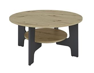 Byliving Couchtisch Jonny/Melamin Artisan Eiche, Melamin Graphit/D 80, H 42,5 cm/mit praktischem Ablageboden