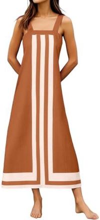 Generic Robe d&eacute;t&eacute; pour femme - Style boh&egrave;me - Motif floral - Style d&eacute;contract&eacute; - Couleur bloc - Maxi plage - Robe de plage, marron, XL