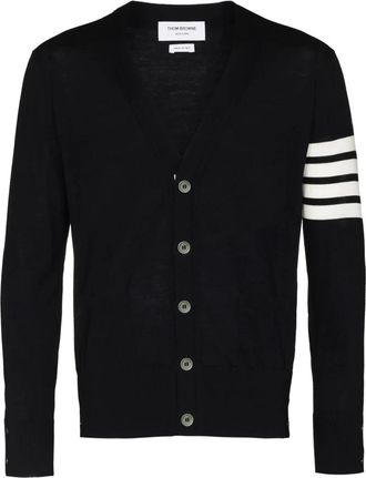 Thom Browne Homme, Pulls, Bleu, Taille: 2XL Cardigan Classique Col en V