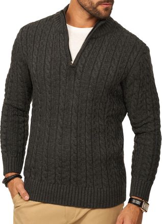 Behype. Herren Strickpullover als Troyer in Grobstrick mit Zopfmuster - Winterpullover im Regular-Fit mit Stehkragen - Warmer Half-Zip Pulli f&uuml;r M&auml;nner DC_881