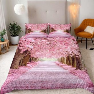 Generic Bettw&auml;sche 135x200 cm Kirschbl&uuml;Tenwald 3 Teilig Bettbezug 135 x 200 Rosa Muster Bettw&auml;sche-Sets 3D Weiche Mikrofaser Bettbezug Set mit Rei&szlig;verschluss 