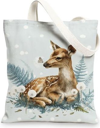 Generic Sacs fourre-tout en toile motif cerf, sacs dépicerie réutilisables, légers et lavables avec bandoulière pour salle de sport, voyage, plage, pique-niqu