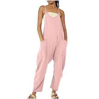 Generic Combinaison de maternit&eacute;, col en V, sans manches, barboteuse surdimensionn&eacute;e et post-partum - Bretelles extensibles r&eacute;glables avec poches, rose, 3XL