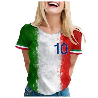 Generic T-shirt &agrave; manches courtes et col rond imprim&eacute; italien pour femme Printemps &eacute;t&eacute; 2026, vert fonc&eacute;, 5XL