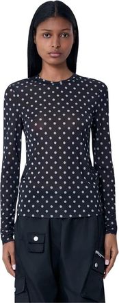 Ganni Bedrucktes transparenter Langarm-Top - - Tops - Damen - Schwarzk - XS