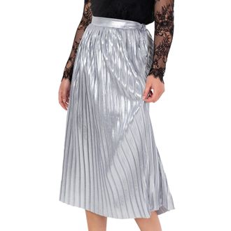 Lovedrobe Womens Midi Skirt Ladies Pleated A-line Elasticated Waist Metallic Shiny Lined Smart-Casual Office Wear Party, Silber 42