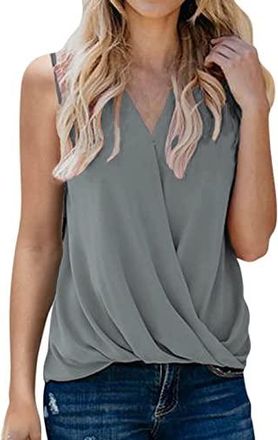 Generic Robe boh&egrave;me 2026 sans manches pour femme - D&eacute;bardeurs &agrave; imprim&eacute; floral - Col en V - Pour l&eacute;t&eacute; - Tunique, gris, M